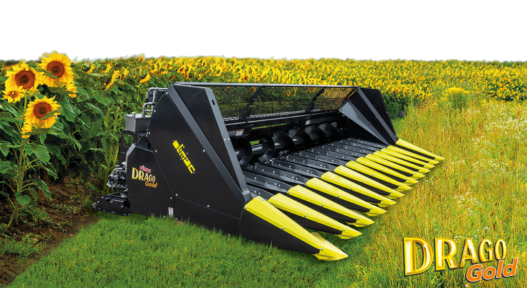 Olimac DragoGT Drago2 corn head, Drago Gold sunflower head